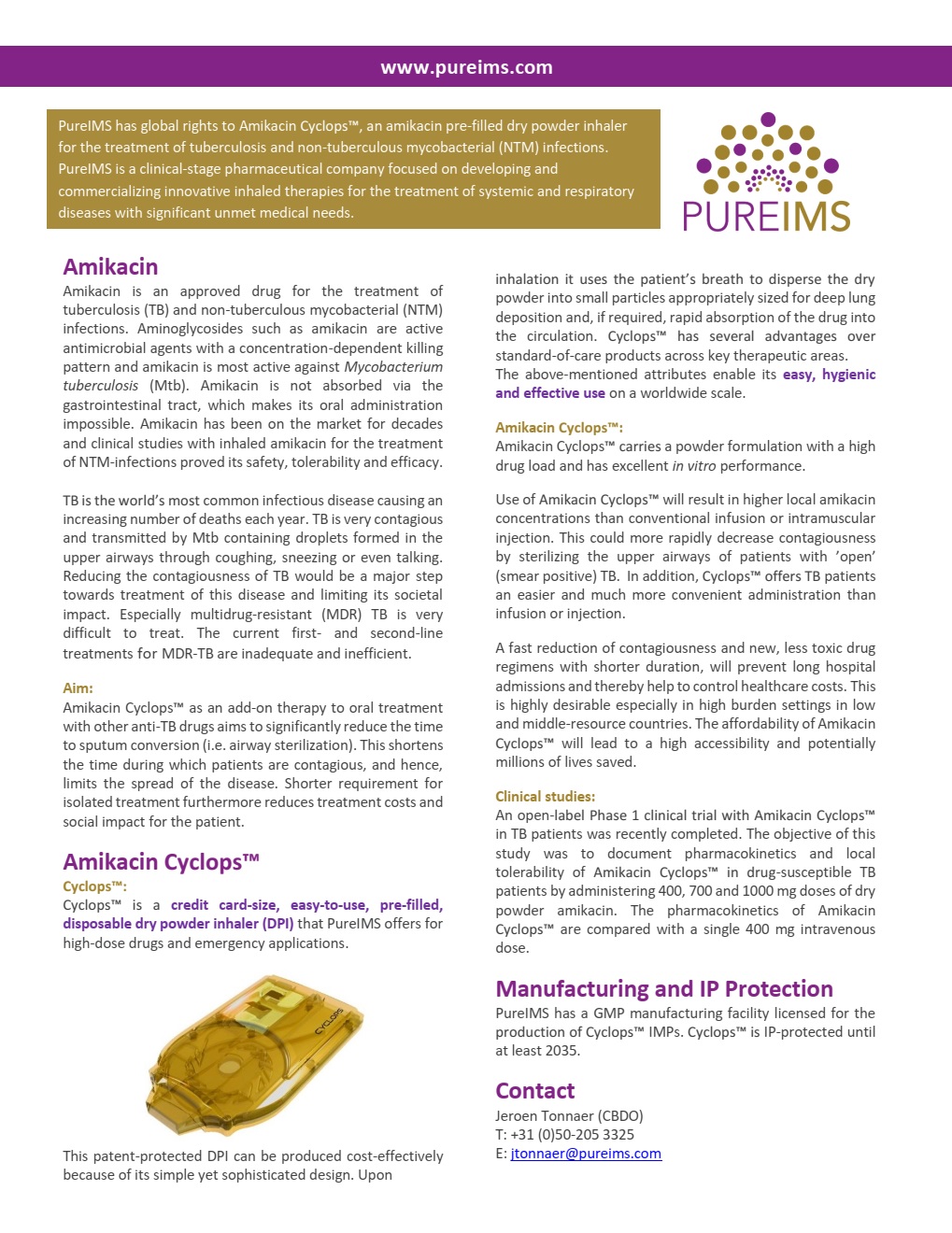 Pipeline and products - PureIMS